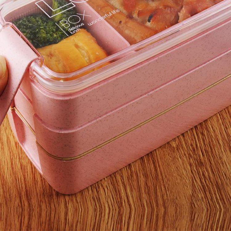 Wheat Food Plastic Bento Student Lunch Box With Spoon And Fork